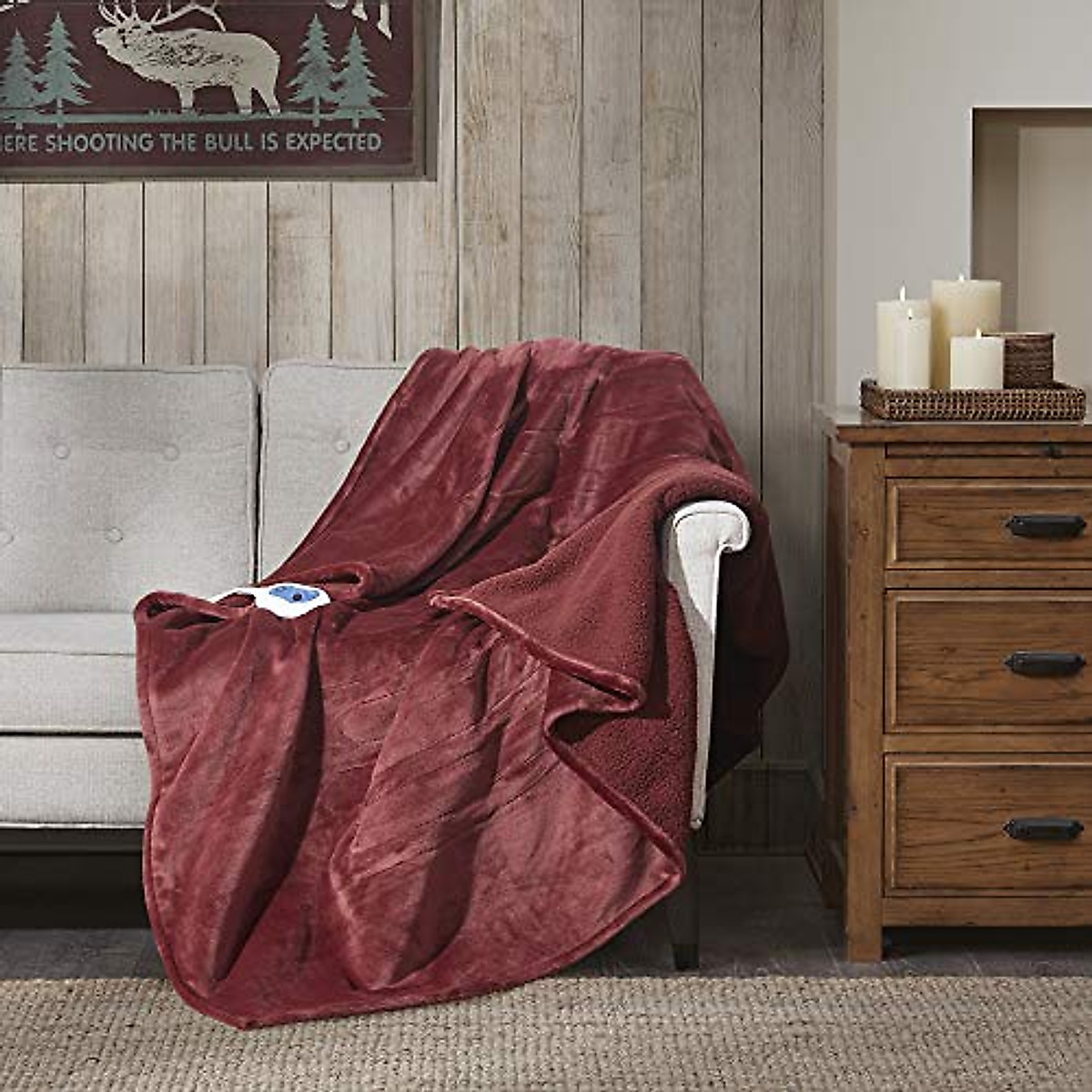 Woolrich Plush to Berber Electric Blanket Ultra Soft Knitted, Super Warm and Snuggly Cozy with Auto Shut Off and Multi Heat Level Setting Controllers, Throw (60 in x 70 in), Garnet