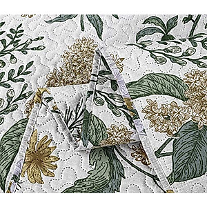 Floral Quilt Set King Size Bedspread Coverlet Green Yellow Flower Bedspread Set King Lightweight Quilt Bedding Spring Summer Floral Coverlet Soft Home Quilts Collection Bedding with 2 Pillowcases