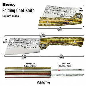 ROEDEER Heavy Folding Chef Knife, Portable Kitchen Knife, Ultra Sharp Folding Cleaver, Forged Blade Micarta Handle, Folding Kitchen Knife for Outdoor Camping Cooking (Square Blade)