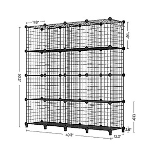 DINMO Wire Cube Storage Organizer, 16-Cube Metal Grid Storage Shelves, Modular Storage System, Closet Organizer, Ideal for Home, Office, Living Room, Stackable, 12" x 12", Black