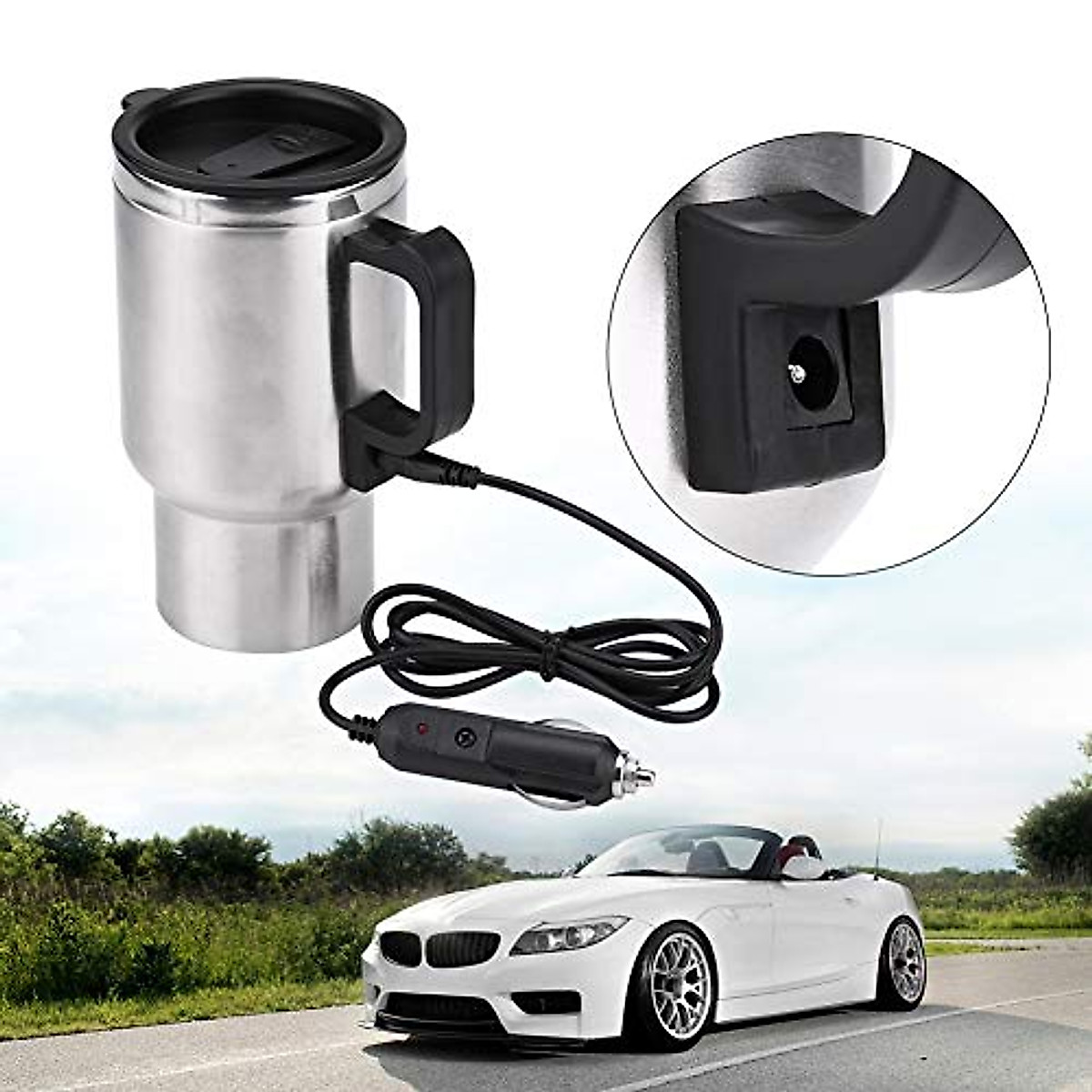 AYNEFY Car Water Heater,Travel Tea Kettle Car Coffee Mug 12V 450ml Electric in Car Stainless Steel Travel Heating Cup for Heating Water Coffee Milk and Tea