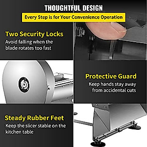 VEVOR Electric Food Slicer, 10In Manual Vegetable Fruit Slicer, 0-0.4 In Adjustable Thickness Fruit Slicer Machine with Removable Stainless Steel Blade, Non-Slip Feet Commercial Food Slicer, Silver
