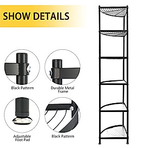 E&F Building Kitchen Corner Shelf, Corner Pot Rack Standing 6-Tier Adjustable Black, Large Kitchen Corner Rack for Pots and Pans Organizer 13.58"x13.58"x66.14"