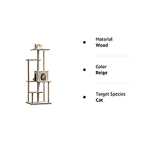 MWPO Modern Cat Tree - 63-Inch Luxury Wood Cat Tower for Indoor Cats, Large Perches with Soft Cushions, Cat Condo for Large Cats with Scratching Posts - Beige