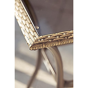 Cosco Outdoor 3 Piece High Top Bistro Lakewood Ranch Steel Woven Wicker Patio Balcony Furniture Set with Cushions, Brown