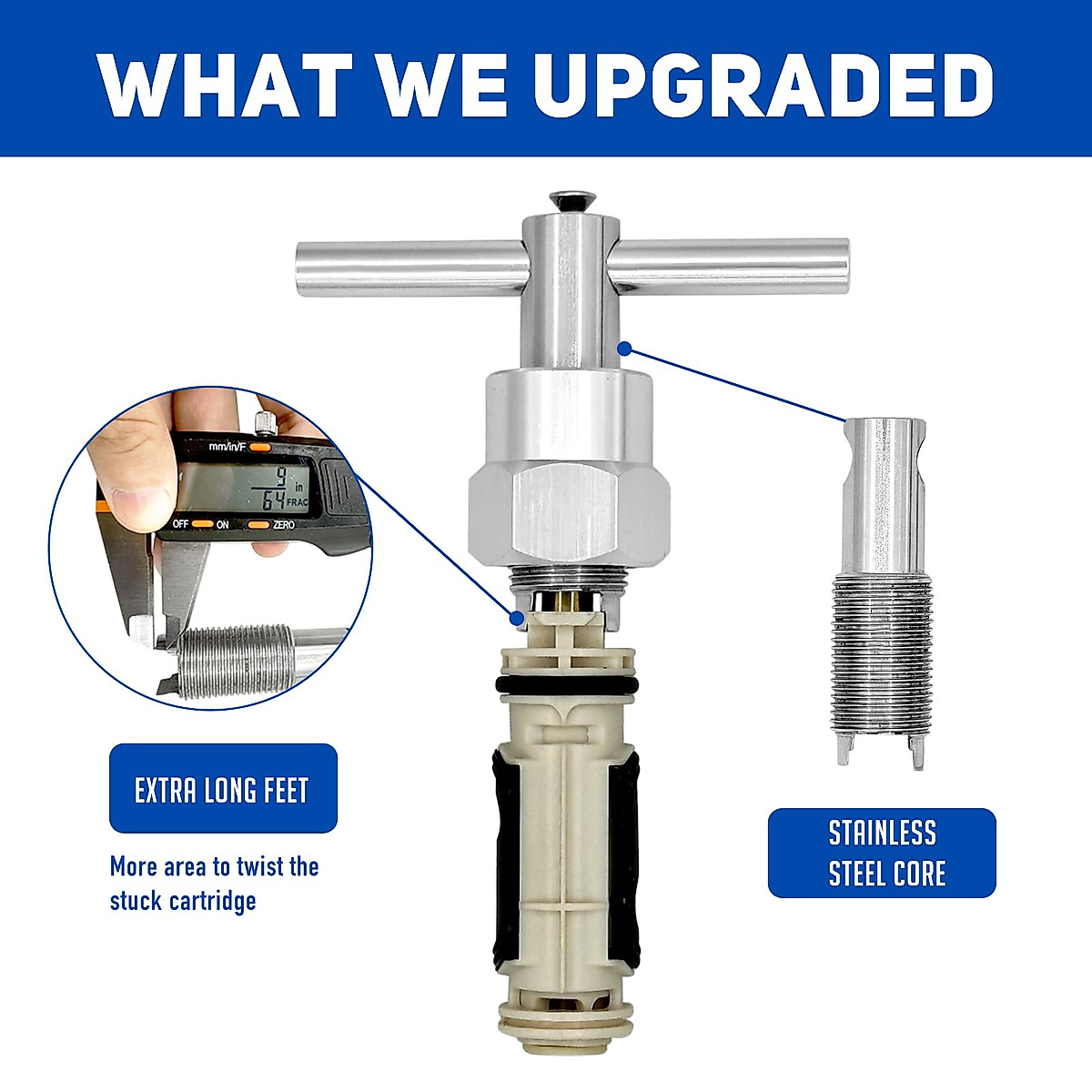 Welvzen Stainless Steel Core Cartridge Puller for 1222, 1225 & 1200, Shower Replacement Cartridge Removal Tool for 104421 with SUS304 Retainer Clip