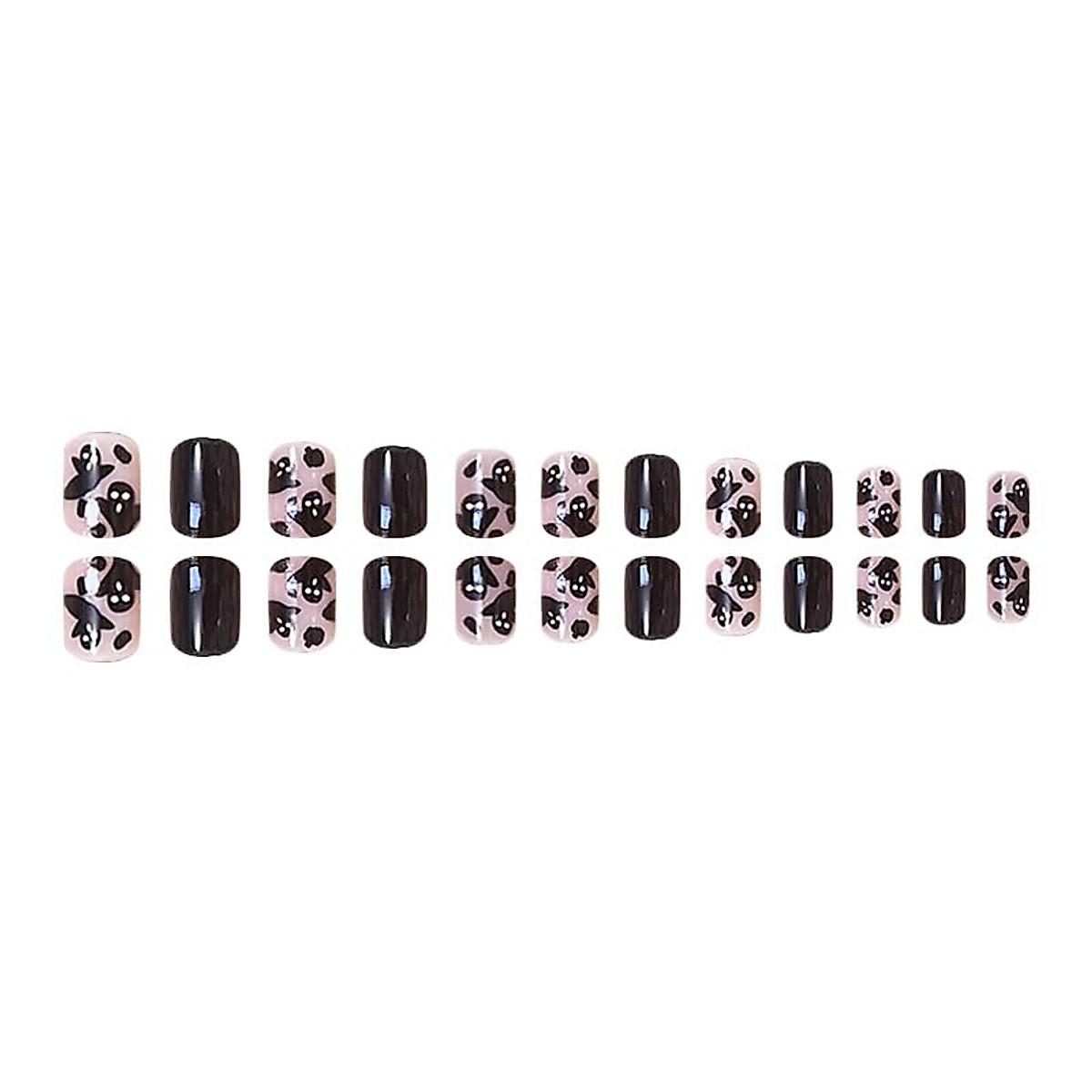 Halloween Press on Nails Square,Short Fake Nails with Ghost Black Pattern, Glue on nails for Women Girls, Includes Prep Pad, Mini File, Cuticle Stick, Glue, Jelly Glue and 24 False Nails
