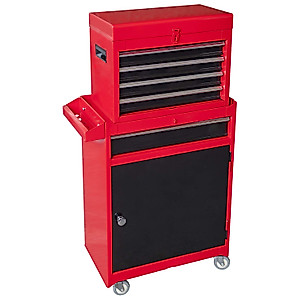 BIG RED ATBT1204R-RB Torin Rolling Garage Workshop Tool Organizer: Detachable 4 Drawer Tool Chest with Large Storage Cabinet and Adjustable Shelf, Red/Black
