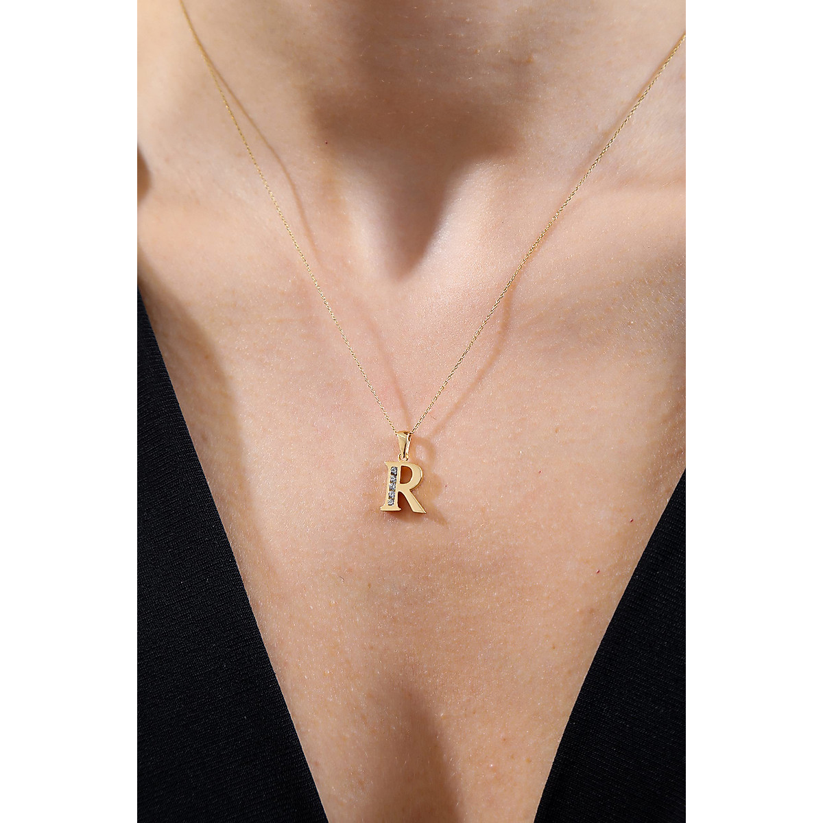 Wish Carat 100% 14k Real Gold Necklace for Women with Zirconia Diamond | Dainty Charm Alphabet Name Letter Initial Necklaces for Women | Pendant Jewelry for Her | Birthday Gifts | 18''