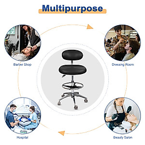 LIMKOMES Medical Dental Assistant Stool with Adjustable Backrest Rolling Ergonomic Swivel Seating Dentist Chair for Clinics, Dental Office, Lab-Black