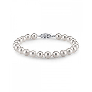 The Pearl Source 14K Gold 8-9mm AAA Quality Round White Freshwater Cultured Pearl Bracelet for Women