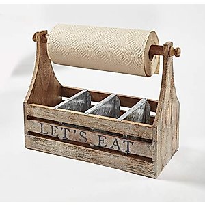 Mud Pie Let's Eat Wooden Paper Towel and Utensil Holder