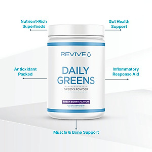 Revive MD Daily Green Powder Superfood (Chocolate) - Supergreens Powder to Support Energy Levels - Green Juice Powder That Improves Fiber Intake - Vegetable Powder Supports Digestion and Gut Health