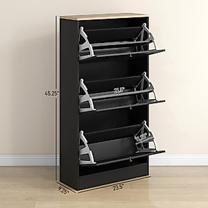 HOMCOM Narrow Shoe Storage Cabinet for Entryway with 3 Flip Drawers and Adjustable Shelves, Shoe Rack Organizer for 18 Pairs of Shoes, Black