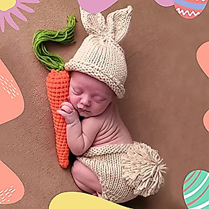 Newborn Photography Props Rabbit Outfit Baby Photoshoot Props Outfits Bunny Crochet Costume Baby Photo Prop Rabbit Hat Diaper Carrot Set 0-6 Months Baby Bunny Photo Prop for Easter Gift(Rabbit Outfit)