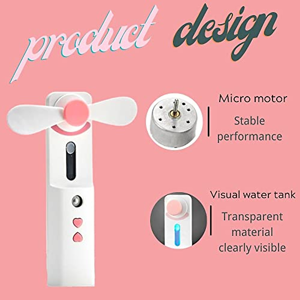 Crethinkaty Mini Handheld Fan USB Misting Fan Portable Pocket Mini Spray Hydrating Fan, for Home Office Indoor Use Outdoor Travel(2 Speeds)