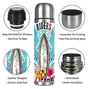 California Surf Board with Wing Stainless Steel Water Bottle Leak-Proof, Double Walled Vacuum Insulated Flask Thermos Cup Travel Mug 17 OZ