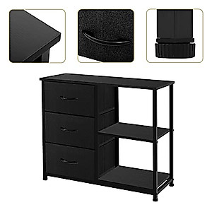 AZL1 Life Concept Rustic Brown Fabric Dresser, 4 Drawer Organizer Unit with 2 Shelves, Storage Chest for Bedroom, Entryway, Hallway, Living Room, Office, Black