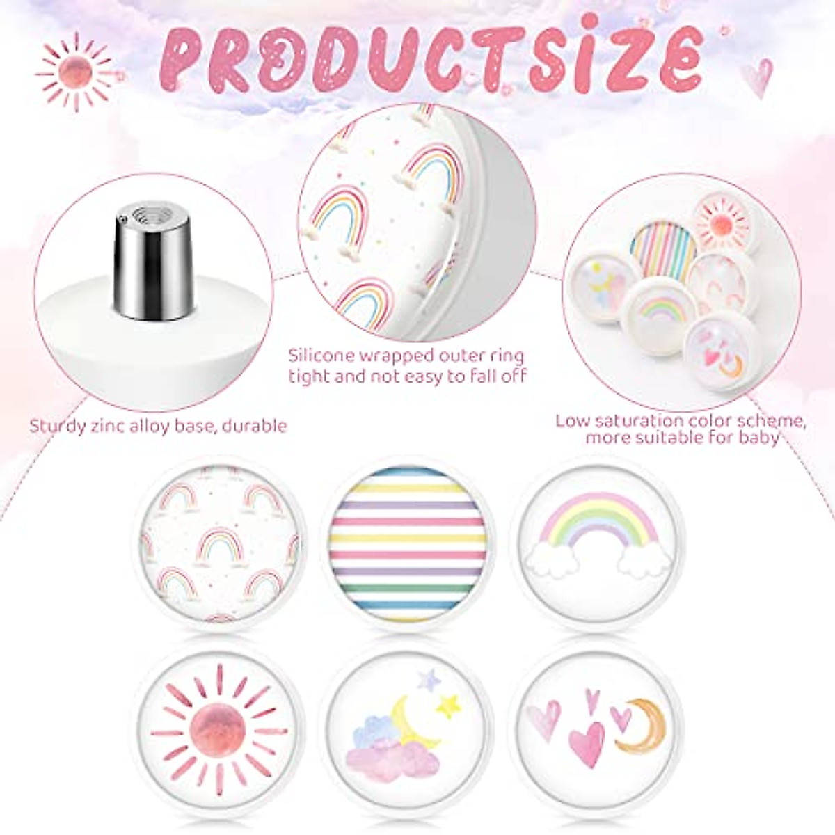 Fumete 12 Set Rainbow Drawer Knob Pulls Round Soft Rubber Pastel Drawer Knobs Silicone Cabinet Drawer Knobs for Boys Girls Kids Dresser Knobs for Nursery Closet Kitchen Cabinet