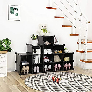 SONGMICS Shoe Rack, Space-Saving 15-Slot Plastic Storage Organizer Unit, Modular Cabinet, Ideal for Entryway Hallway Closet Garage, 44.5 x 14.2 x 34.6 Inches, Black ULPC44H