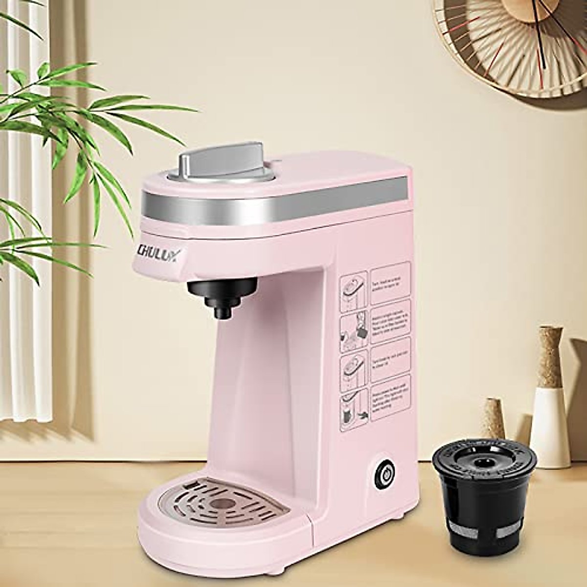 CHULUX Single Serve Coffee Maker,One Button Operation with Auto Shut-Off for Coffee and Tea with 5 to 12 Ounce,Pink
