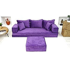 Purple Velvet Floor Seating, Velvet Sofa, Velvet Floor Sofa, Velvet Sectional Sofa, Velvet Floor Couches, Velvet Livingroom Sofas (Sofa + Ottoman)