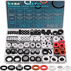 KEZE 24 Sizes Plumbing Washers Assorted Kit 165 PCS Garden Hose Washer Rubber Self Locking Tabs & Shower Head Silicone Gasket Seals,Water Hose Washers with Screen Filter for Repair Connection