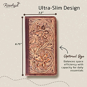 Mens Tooled Leather Wallet – RFID-Blocking Long Wallets for Men - Full Grain Leather Cowboy Wallets for Men – Floral Tooled Mens Western Wallets w/ Credit Card Sleeves - Country Western Gifts for Men