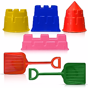 Back Bay Play Sand Castle Molds Sand Castle Building Kit - Beach Toys Kit - Snow & Sand Toys Sets for Kids Outdoor Sandbox Toys for Toddlers 1.5 Year and Up Made in USA (6 Piece with Shovels)