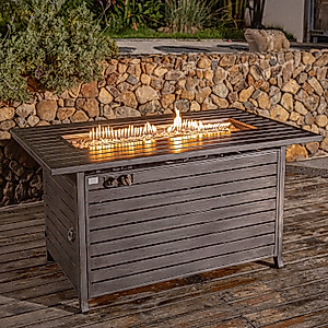 COSIEST Outdoor Fire Table, 46-inch x 25-inch Rectangle Hand Painted Faux Grey Birch Fire Table, 40,000 BTU Auto-Ignition Fire Bowl w Metal Lid, Rain Cover