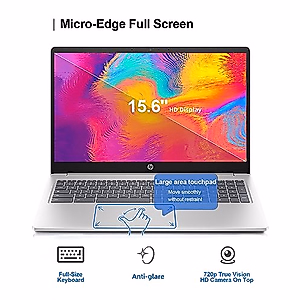 HP 2023 Newest Chromebook Laptop Student Business, 15.6" HD Display, 8GB RAM, 192GB Storage (64GB eMMC+128GB MSD Card), Quad-Core Intel Processor N200, Long Battery, Chrome OS, Bundle with JAWFOAL