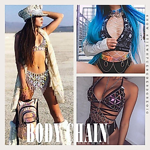 Yovic Boho Body Chain Sexy Rhinestone Waist Chain Bikini Crystal Bra Chian Rave Nightclub Party Body Accessories for Women and Girls（One Set）(Gold-3)