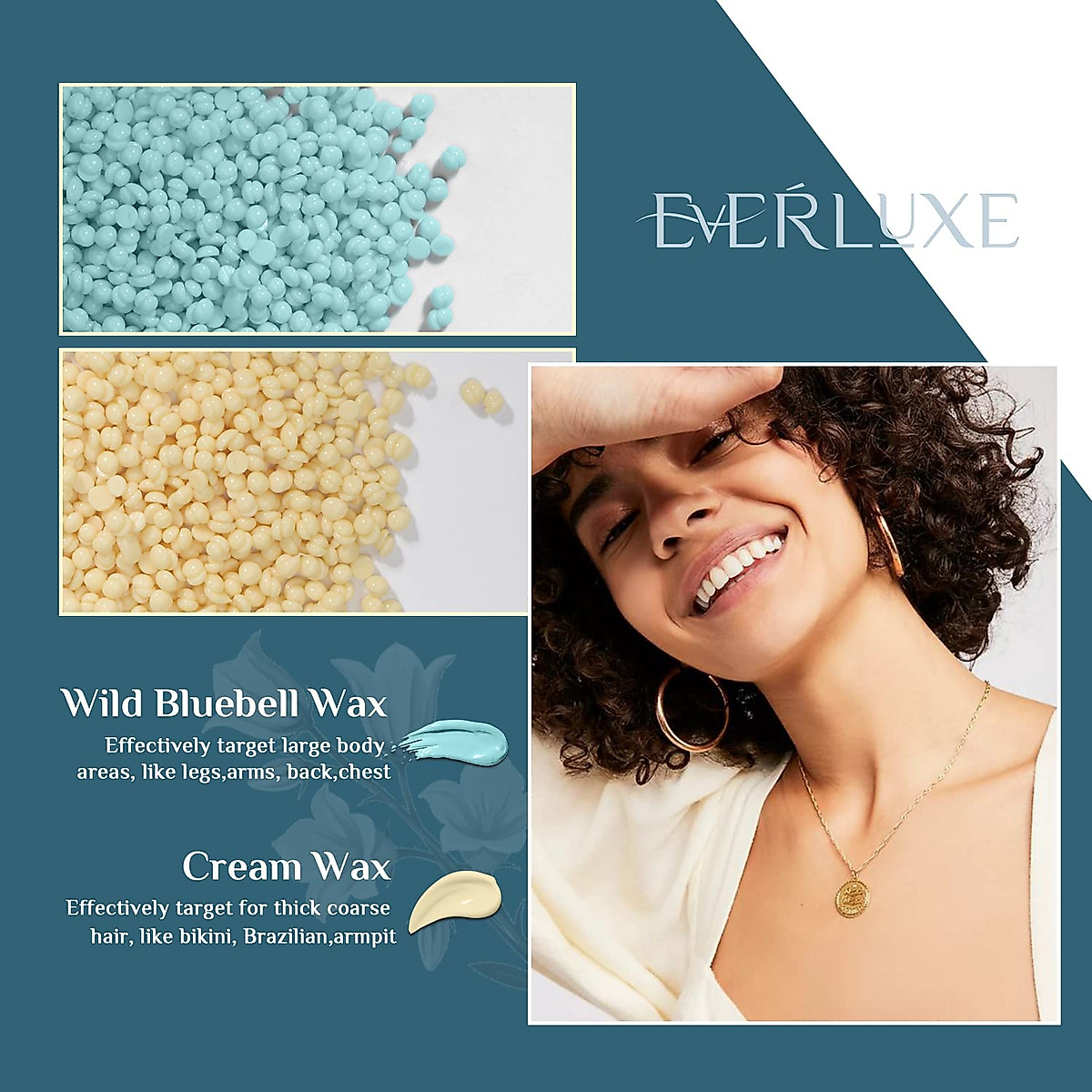 Waxing Kit for Women Men , EVERLUXE Wax Warmer Hair Removal Kit , Hard with 4 Packs of Beads , Beads All Types , Legs , Face , Eyebrows , Bikini