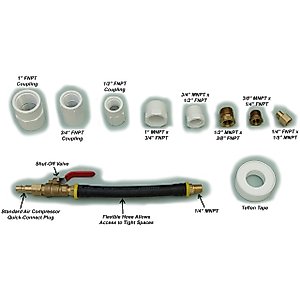Winterize Sprinkler System Blow Out Adapter: Air Compressor to National Pipe Threads (NPT) Set with Shut Off Valve - Contains all common sizes!