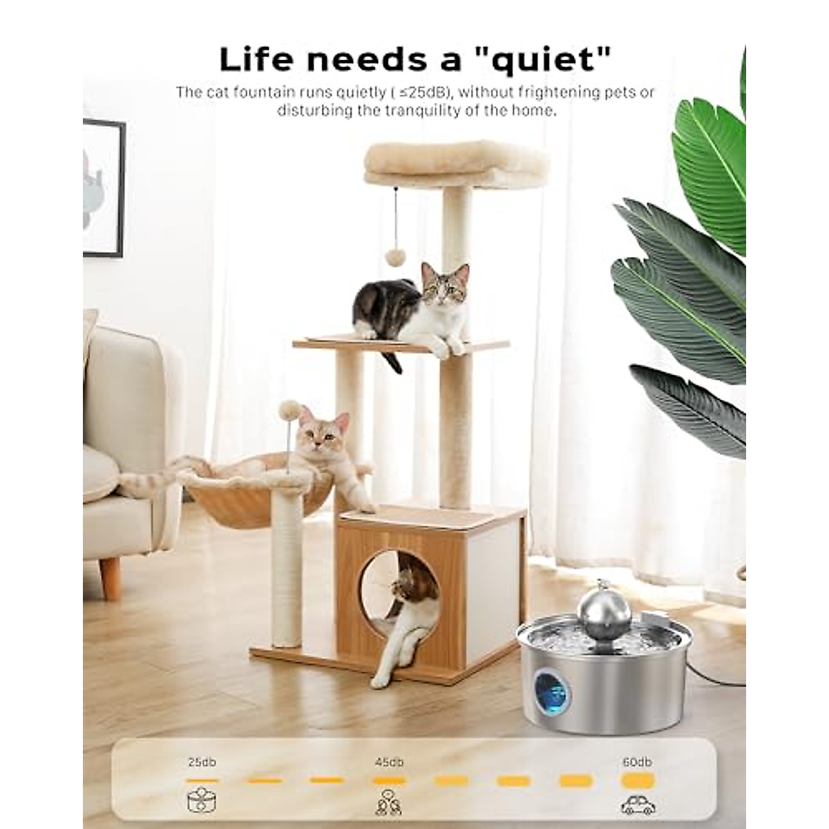 GOOSTOO Stainless Steel Cat Water Fountain - 108oz/3.2L Quiet Pet Fountain with Water Level Window - Attracts Cats to Drink