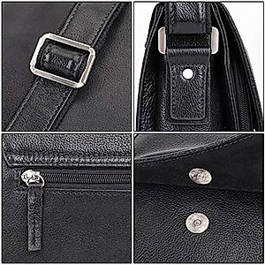 Augus Leather Messenger Shoulder Crossbody Bag for Men Work Business Vintage Magnetic Buckle Big Capacity Adjustable straps (Black)
