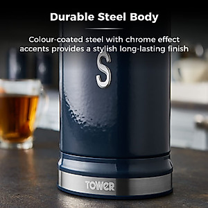 Tower T826171MNB Belle Set of 3 Canisters, Tea/Coffee/Sugar Storage, Midnight Blue