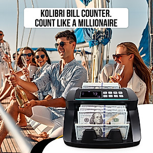 Kolibri Money Counter Machine - 1,500 bills per min, advanced counterfeit detection, set up in minutes, Add and Batch Modes, Cash Counter with LCD Display,3-year warranty - 24/7 US customer support