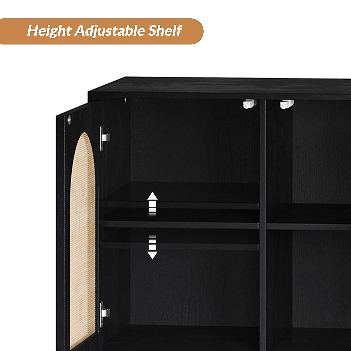 HULALA HOME 63" Wide Sideboard, Modern Sideboard Buffet Storage Cabinet with 4 Doors & 2 Adjustable Shelves, Kitchen Storage Buffet Cabinet Rattan Design, for Hallway, Entryway [Black]