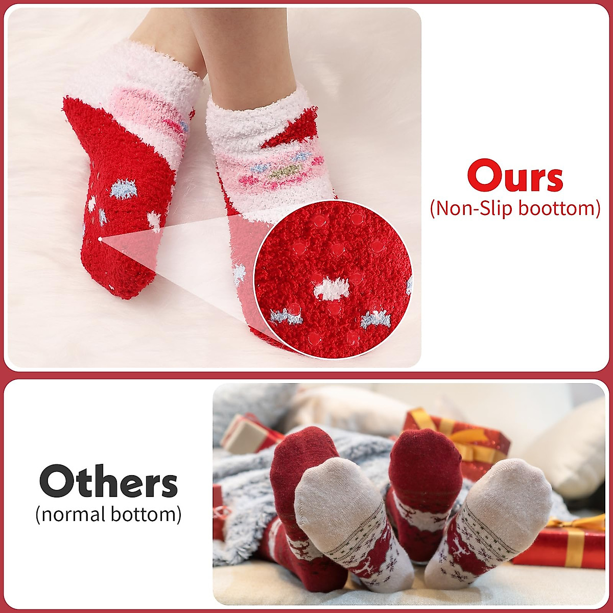 October Elf Christmas Fuzzy Socks for Kids Plush Cartoon Non Slip Fluffy Cozy Slipper Winter Warm Fleece Socks Pack of 6 (Mix 1, US Footwear Size System, Big Kid, Age Range, Medium, 2 Years, 5 Years)