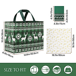 STYPOP 2 Pack 13" Large Christmas Gift Bags with Tissue Paper, Reusable Christmas Tote Bags with Handles, Non-Woven Holiday Gift Bags for Christmas Gift Wrap/Party Favor Supplies, 12.8"*10.2"*6.3"