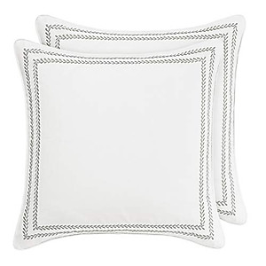 Laura Ashley Home - Euro Sham Set, Smooth Cotton Shams with Zipper Closure, Lightweight & Stylish Home Decor (Stitched Vine Leaf Grey, 2 Piece)