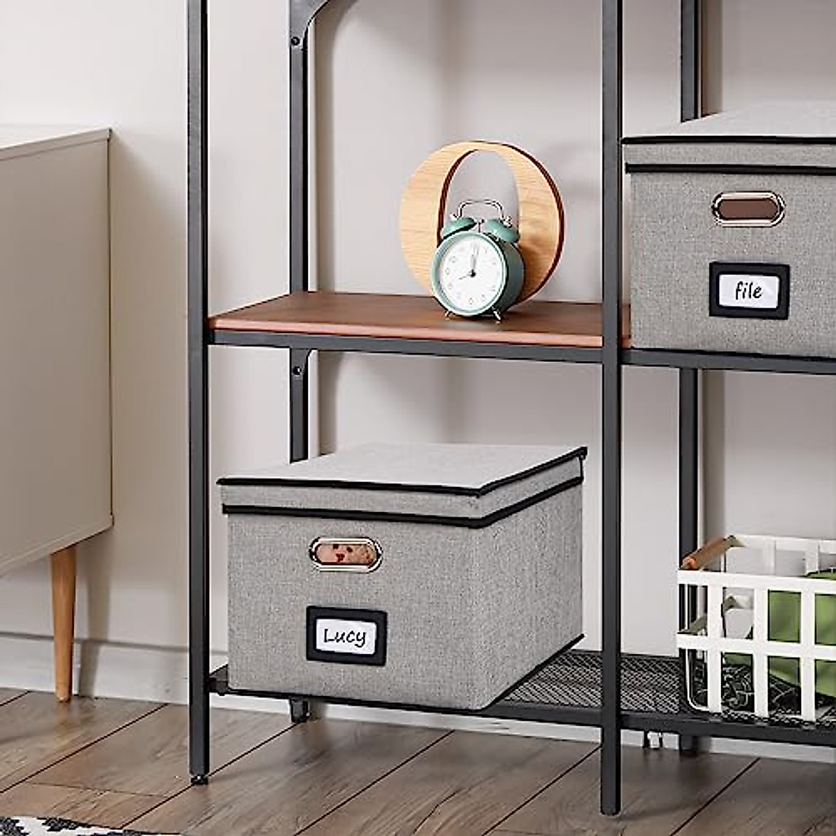 EOOUT File Organizer Box, 1pcs with Lid, Hanging File Folders, Letter Size, Foldable Document Organizer, Home Office, Gray