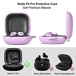 Beats Fit Pro Case Cover, KOUJAON Soft Silicone Case for Apple Beats Fit Pro 2021 Protective Shockproof Beats Fit Pro Earbuds Case with Cute Pompom Keychain (Stone Purple)