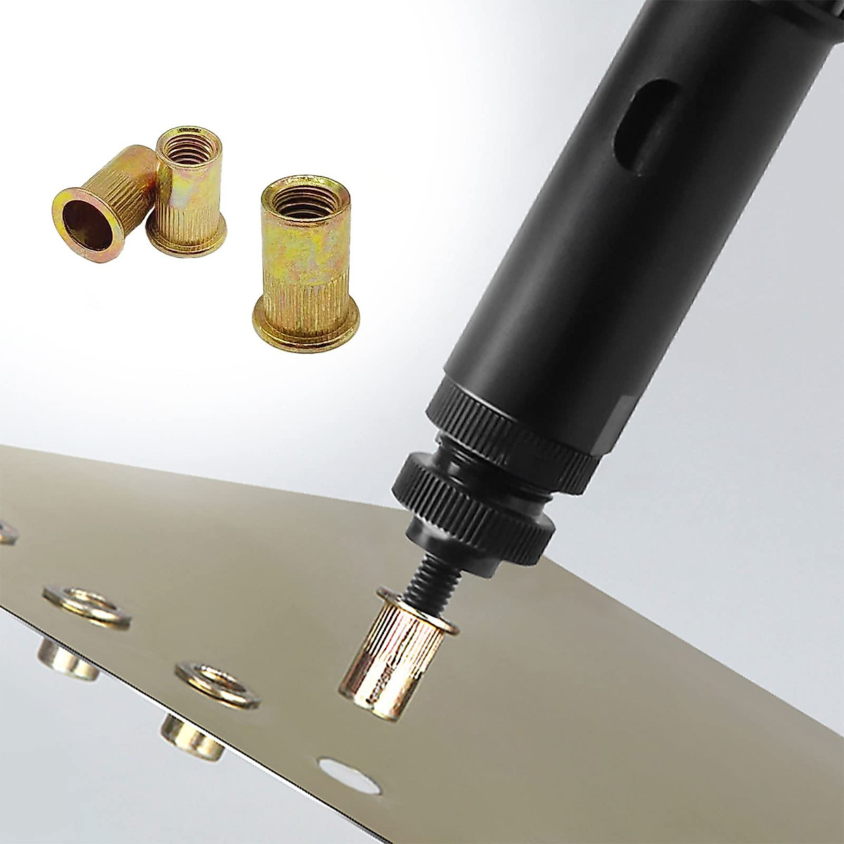 860pcs Rivet Nut Kit, SAE UNC Rivet Nuts Assortment Carbon Steel Flat Head Rivnut Threaded Insert Nut Including 6#-32, 8#-32, 10#-24, 1/4"-20, 5/16"-18, 3/8"-16, 1/2"-13, Yellow Zinc Plated Finish