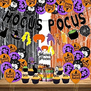 Hocus Pocus Party Decorations 52PCS Hocus Pocus Party Decor with Hocus Pocus Banner Cupcake Toppers Halloween Hocus Pocus Decorations for Home Halloween Party Decorations
