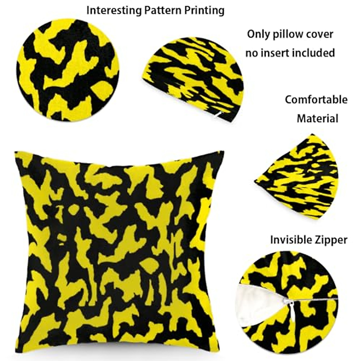 XMNYGJ Yellow Camo Pattern Throw Pillow Covers 20 x 20 Inch Decorative Square Cushion Case Soft Cozy Modern Pillowcase for Couch Sofa Bed Living Room Home Decor