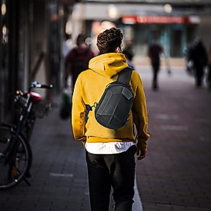 Wzsipod Small Hard Shell Sling Bag for Men Women, Crossbody Backpack Bag for Teenager, One Strap Chest Bags for Men, Lightweight Quest 2 Case With USB-A Charger Port for Daily Cycling Hiking (Black)