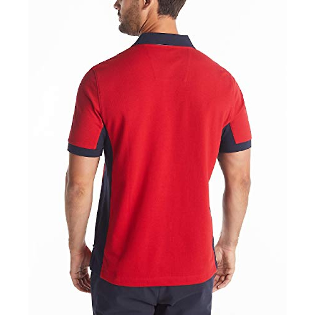 Nautica Men's Short Sleeve Color Block Performance Pique Polo Shirt, Red, X-Large