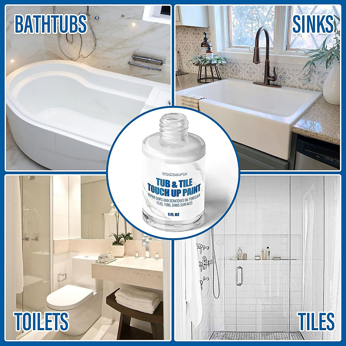 Specialty Tub and Tile Paint, High-Gloss White Tub Paint for Bathtub, Quick-Dry Porcelain Paint for Scratches & Chips on Porcelain, Acrylic, Enamel, Cast Iron, Tubs, Sinks, Tiles and Toilets